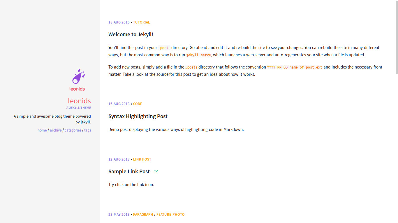 Leonids | ThemeJekyll - Jekyll themes gallery